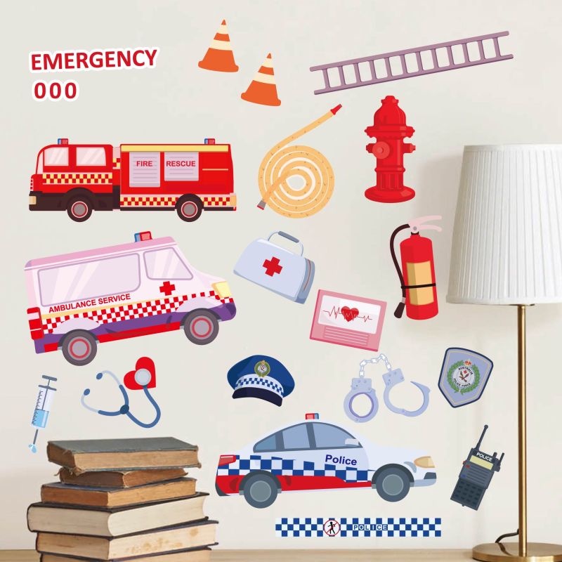 Emergency Cars Wall Stickers / Wall Decor - Oz Labels